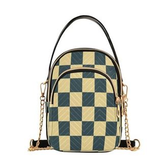 Mnsruu Petit sac &agrave; bandouli&egrave;re en cuir &agrave; carreaux vert fonc&eacute; pour femme