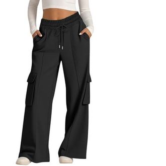 Generic Pantalon de surv&ecirc;tement ample pour femme - Pantalon cargo taille haute avec poches - Streetwear Y2K - Pantalon de sport d&eacute;contract&eacute;, Noir, XXL