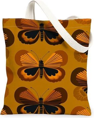 Generic Sacs fourre-tout en toile motif papillon, sacs d&eacute;picerie r&eacute;utilisables, l&eacute;gers et lavables pour lautomne, Orange, 13x15 Inch