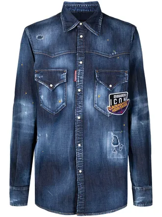 Dsquared2 Jeanshemd mit Logo-Patch - Blau