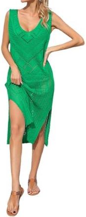 Generic Cache-maillot de bain pour femme - Robe d&eacute;bardeur de plage en crochet avec fente ajour&eacute;e - Robe sans manches pour l&eacute;t&eacute;, la plage, les vacances, les es