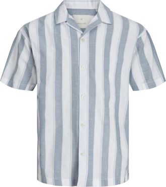 Jack & Jones Herren Jprccsummer Stripe Resort Shirt S/S Kurzarmhemd, Captains Blue/Fit:Relax Fit, S