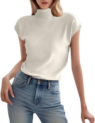 Generic Haut sans manches &agrave; col montant pour femme, coupe ajust&eacute;e, doux, extensible, d&eacute;contract&eacute;, pour l&eacute;t&eacute;, le quotidien, le bureau, blanc, XL
