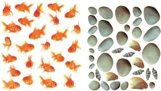 1art1 Fische Goldfische, Kieselsteine Und Muscheln Wand-Tattoo | Deko Wandaufkleber für Wohnzimmer Kinderzimmer Küche Bad Flur | Wandsticker für Tür Wand Mö