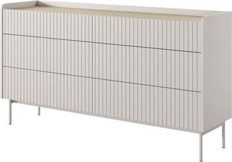 Selsey Liwelo Kommode Weiß/Grau-Beige 82,2 cm x 153 cm x 38 cm - 6 Schubladen - Schlafzimmer Kommode - Laminierte Spanplatte/MDF - Eichenholzoptik - Metallbe