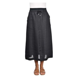 Gran Sasso Femme, Jupes, Noir, Taille: 40 FR Linen Midi Skirt