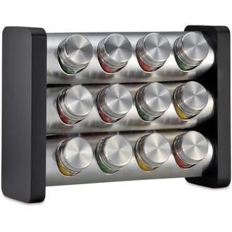 K&uuml;chenprofi Pr&eacute;sentoir &agrave; &eacute;pices avec 12 bocaux noir rectangulaire