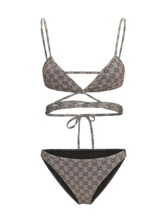 Gucci Womens Stretch Jersey Bikini Beige-Ebony Polyester Swimwear Beige/ebony Sea Clothing