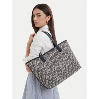 Tommy Hilfiger Handtasche Tommy Hilfiger Th Icon Tote Jacquard AW0AW18889 Blau