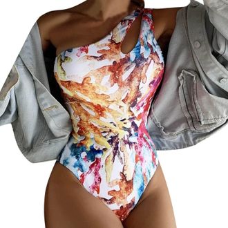 Generic Badeanzug Damen Schwarz - Koralle EIN-Schulter Cutout Sexy Bikini Frauen Bikini Set Badebekleidung Set Bikini Blau Wei&szlig;