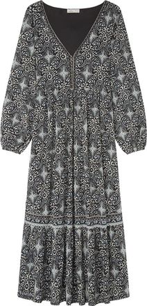 Springfield Damen Two-Tone Printed midi Dress, Black, XS