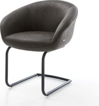 DELIFE Freischwinger Vinka-Flex mit Armlehnen Mikrofaser Anthrazit Vintage Freischwinger rund Schwarz Taschenfederkern, Esszimmerstühle