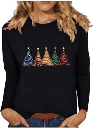 Generic Hauts de Noël pour femmes à col rond - Pull de Noël à manches longues - Élégant et décontracté - Imprimé de Noël - Tunique pour les fêtes de fin danné