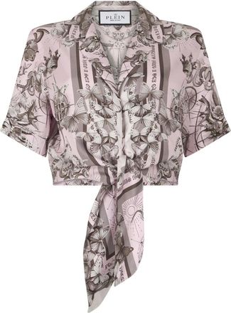 Philipp Plein Femme, Blouses et Chemises, Rose, Taille: 38 FR Cropped Bow Shirt Butterfly Tattoo