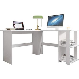 Soges Soges Computertisch L-f&ouml;rmiger Schreibtisch Gro&szlig;er Eckschreibtisch mit 2 Regalen f&uuml;r denHeimarbeitsplatz Konferenztisch PC Workstation 130 cm x 136 cm