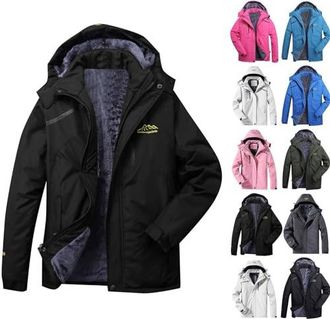Generic Vestes de ski pour femmes, veste imperm&eacute;able doubl&eacute;e en polaire pour homme, manteau de pluie &agrave; capuche de couleur pure, manteau en polaire avec poches