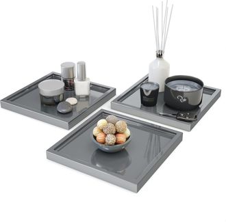 Vladon Dekoschale Maya, Made in Germany, moderne Dekorationsschale eckig, Grau Hochglanz, 3er-Set (20 x 1,8 x 20 cm)