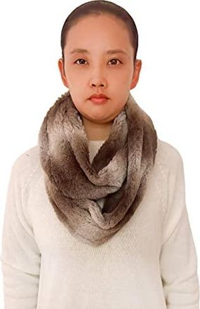 Lina & Lily Écharpe tube Infinity unisexe en fausse fourrure ultra douce, Kaki foncé et blanc, taille unique
