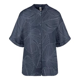 Bomboogie Femme, Blouses et Chemises, Bleu, Taille: 42 FR Chemise en lin &agrave; col mandarin