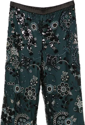 Emporio Armani Sequin-Embellished Satin Trousers - Teal