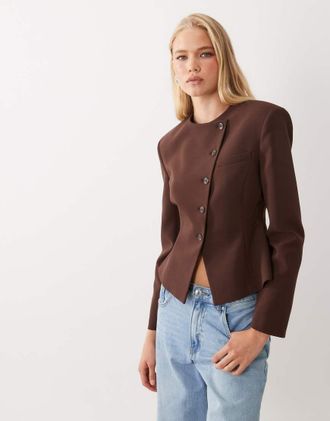 Miss Selfridge blazer asym&eacute;trique chocolat-Marron