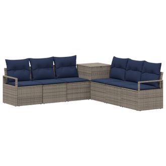 vidaXL Set Di Divani 7 Pz Grigio E Blu Navy Rattan Sintetico E Acciaio Vidaxl