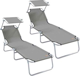 vidaXL Vidaxl - Sonnenliege 2-Person 2 pcs Grau 58 x 188 x 77cm Stoff