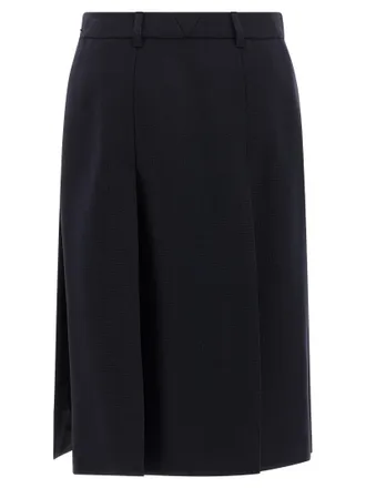 Prada Womens Blue Virgin Wool Midi Skirt