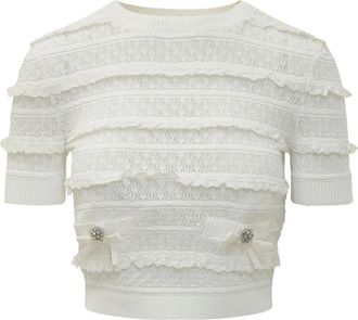 Self Portrait Femme, Pulls, Blanc, Taille: 42 FR Pointelle Knit Top