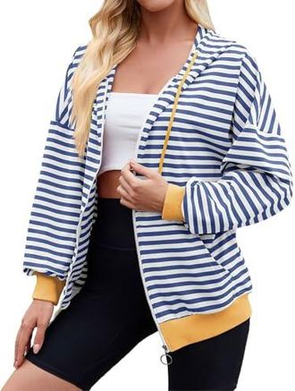 Generic Vestes pour femmes 2026 &agrave; capuche &agrave; fermeture &eacute;clair pour femmes, sweatshirts tendance ray&eacute;s, veste &agrave; manches longues avec poches, v&ecirc;tements pour adol