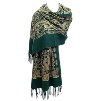 GFM EMBSHL-BB Ch&acirc;le Style Pashmina Brod&eacute; Toucher Cachemire - Automne-Hiver - F&ecirc;te des M&egrave;res Saint Valentin No&euml;l, 4-GHR-Vert fonc&eacute;, L