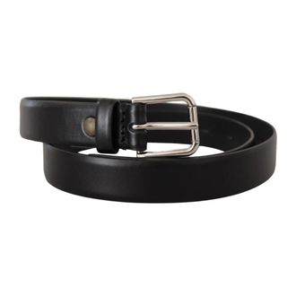 Dolce & Gabbana unisex, Accessoires, Noir, Taille: ONE Size Magnifique Ceinture Noire en Cuir de Veau avec Boucle Logo Argent&eacute;e