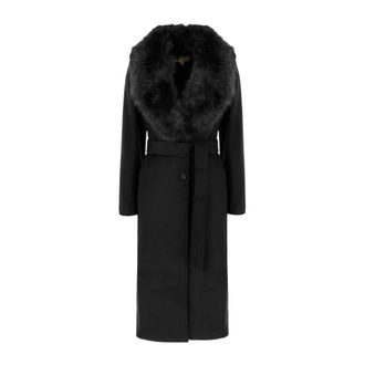 Michael Kors Femme, Manteaux, Noir, Taille: 42 FR Manteau en mélange de laine à bordure en fausse fourrure