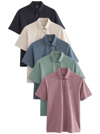 Next Herren Poloshirts aus Jersey im 5er-Pack Marineblau/Hell Neutral/Rosa/Salbei Gr&uuml;n/Blau L