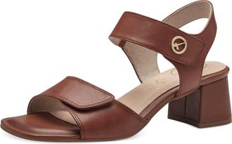 Tamaris Comfort Damen Sandalen mit Absatz aus Leder mit Klettverschluss, Braun (Cognac Nappa), 39 EU