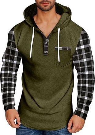 Generic Sweat à capuche à boutons pour homme, manches doubles, vêtements de sport à carreaux respirants avec cordon de serrage, léger et confortable, coupe aj