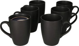 MamboCat Lampart Nero 6er Kaffeebecher-Set schwarz I Steingut-Tassen matt schwarz im modernen Ethno-Stil I Kaffeetassen-Set für 6 Pers. - Kaffeepott groß mit H