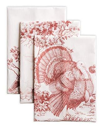 Maison d'Hermine Maison dHermine Holy Jouy Lot de 3 torchons de cuisine, bar multi-usages doux et absorbants 100 % coton - Printemps/&eacute;t&eacute; - 50 x 70 cm - Rouge