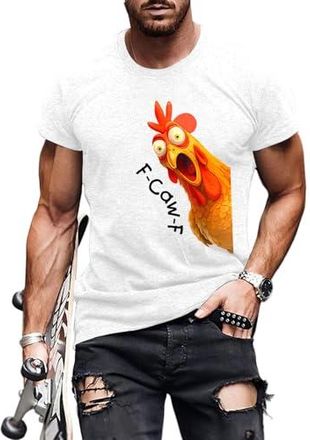 Generic T-shirt amusant pour homme, col rond imprim&eacute; coq - T-shirt d&eacute;contract&eacute; tendance v&ecirc;tements d&eacute;t&eacute; hauts basiques - pour les voyages, blanc, L