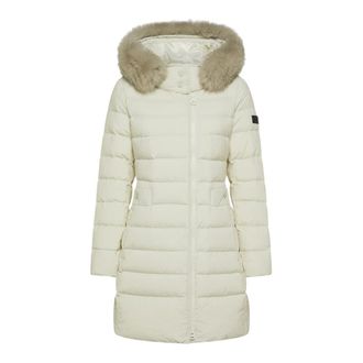Peuterey Lang gesteppte Daunenjacke mit Pelzbesatz - - Coats - Damen - Beige - L