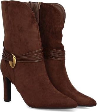 Shoes & Blues Bottine pour femme avec tige moyenne avec coupe incurvée, qui affine la jambe. Bandes décoratives entrecroisées avec applique métallique sur le côté, 