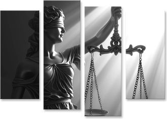 Islandburner Bild auf Leinwand Justitia Statue mit Waage und Lichtstrahlen Bilder Wandbilder Poster