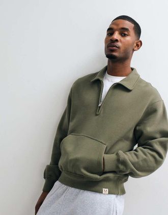 Abercrombie & Fitch sweatshirt zipp&eacute; 1/4 kaki-Vert