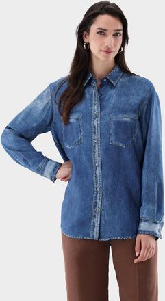 van Laack Hemdbluse aus Seide mit Denim-Print