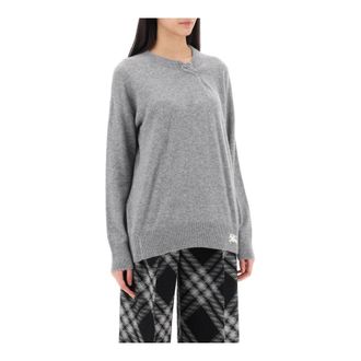 Burberry Oversized Kaschmirpullover mit Metall-Kiltnadel-Detail - - Knitwear - Damen - Grau - M