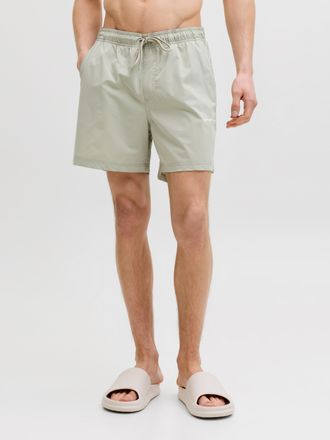 Jack & Jones Badeshorts JACK & JONES JPSTMAUI NORREBRO SWIM SHORTS, Herren, Gr. M, N-Gr, beige (seagrass), Web, Polyester, unifarben, Badehosen Badeshorts