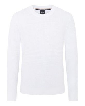 HUGO BOSS Strukturierter Rundhalspullover aus Baumwolle in