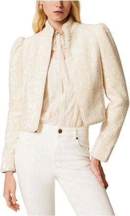 Twinset Femme, Vestes, Beige, Taille: 38 FR Veste &agrave; Sequins en Boucl&eacute;