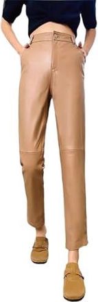 Generic Pantalon en cuir longueur cheville pour femme Taille élastique Crayon Cigarette Pantalon droit, 2106 Kaki, XXL