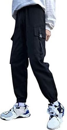 ORANDESIGNE Femme Pantalon Cargo Casual Gothique Punk Pantalon Danse Bas de Survêtement Hip Hop Noir Multi-Poches Streetwear V Noir M